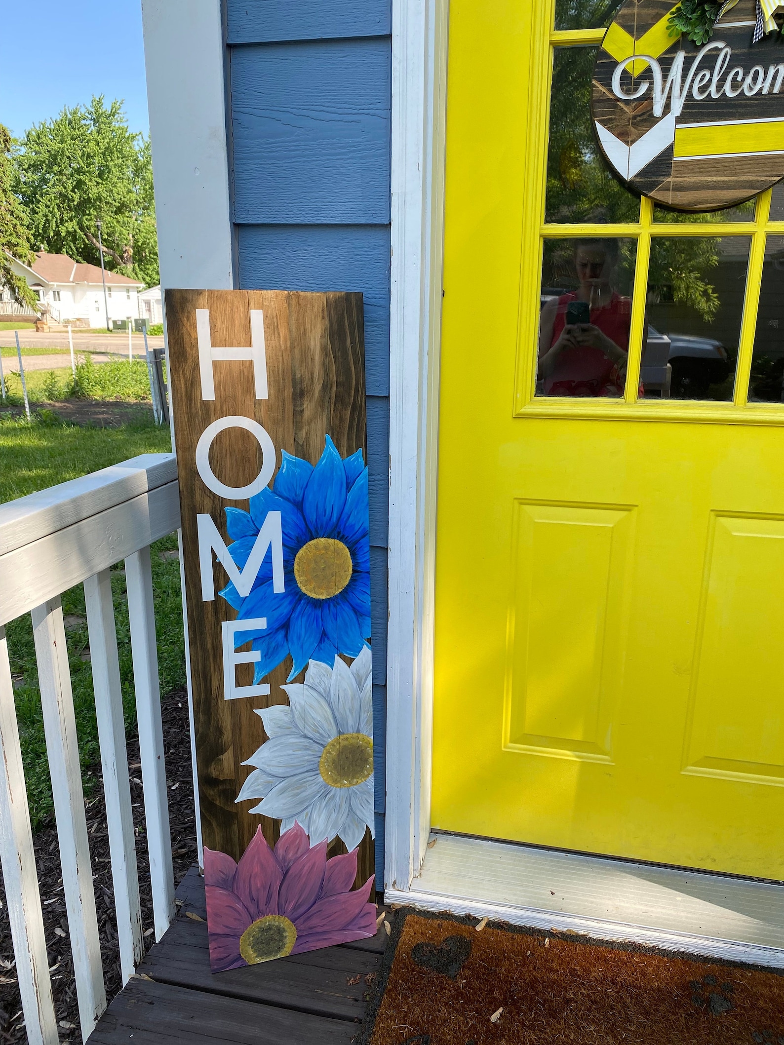 Hand Painted Flower Welcome Sign, Wood Plank Door Art - Etsy