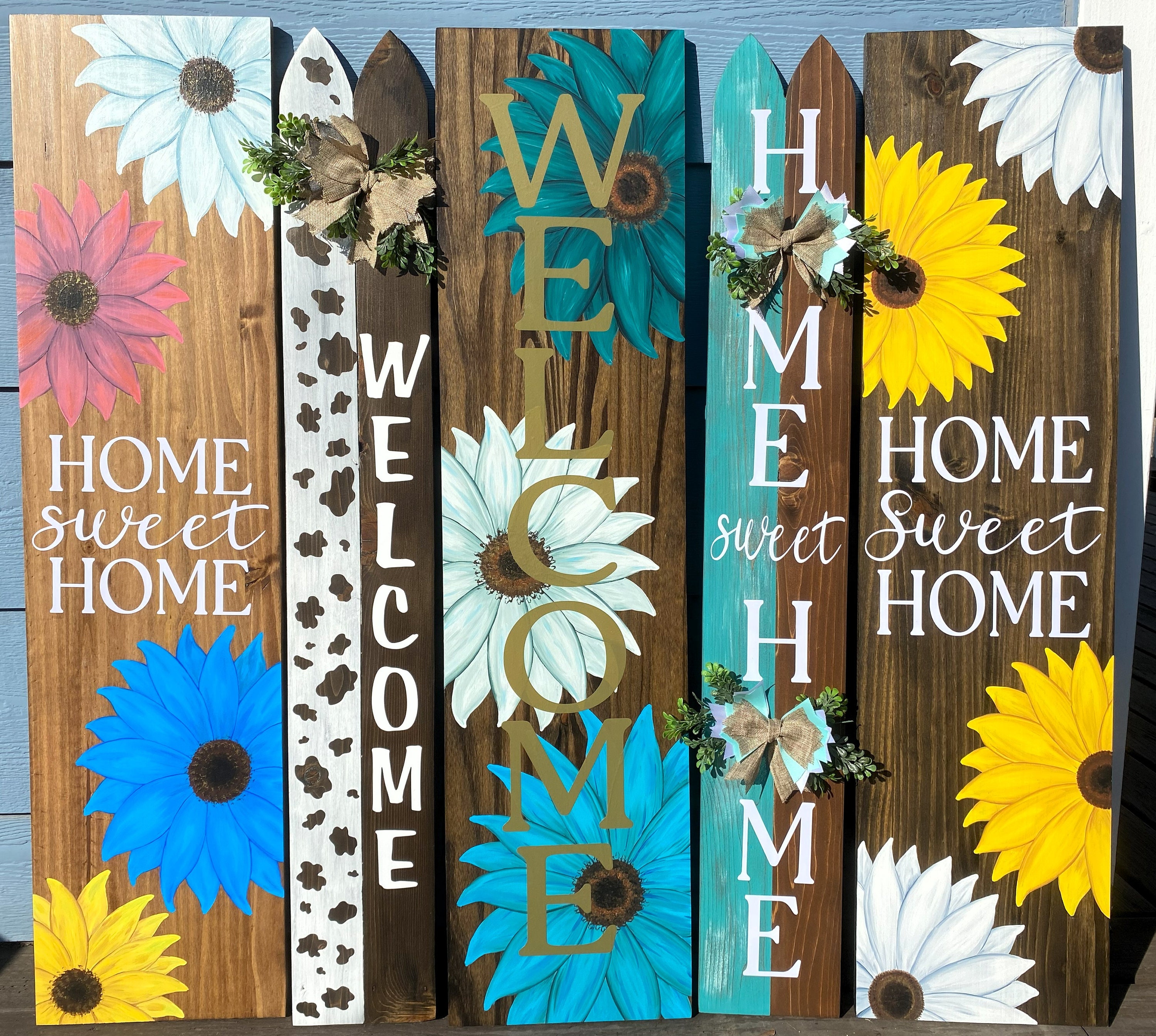 Hand Painted Porch Leaner, Welcome Sign, Floral Patio Decor, Home Sweet ...