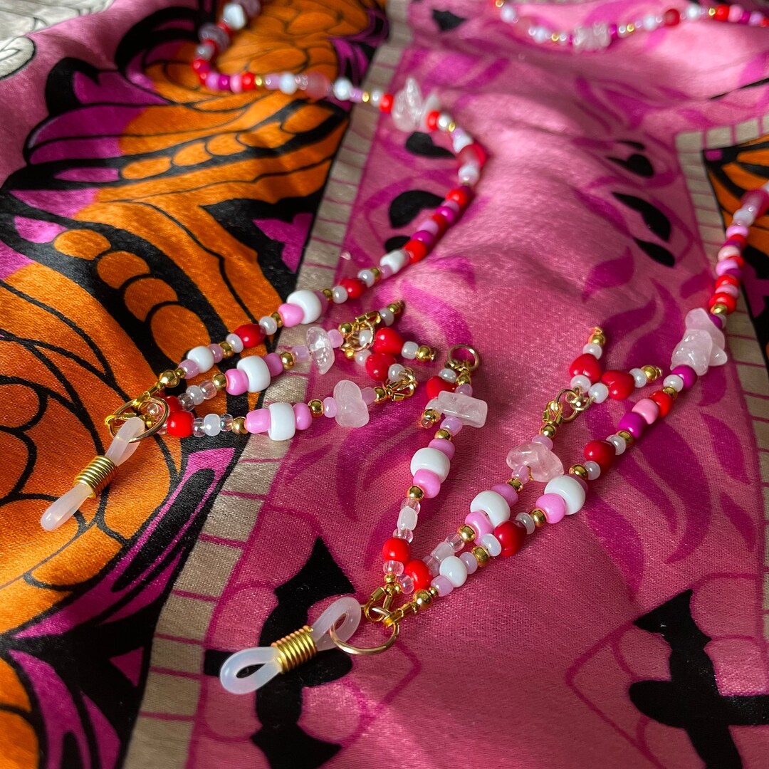 Hardcore Romance Sunglass Chain - Pink/fuscia/red/white Glass ...
