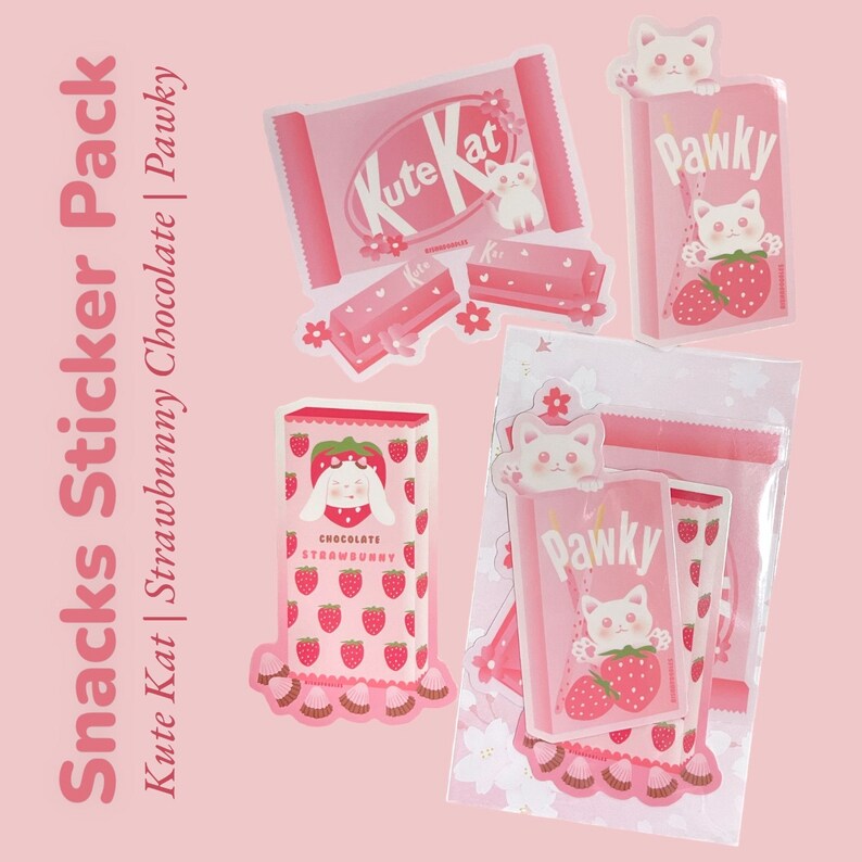 Snacks Inspired Sticker Pack Kit Kat Strawberry Chocolate - Etsy