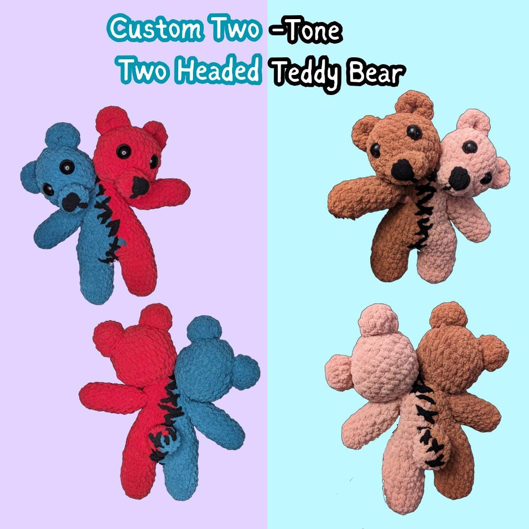Two-tone Crochet Two Headed Teddy Bear - Etsy