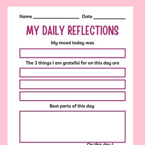 My Daily Reflection Kids Journal Entry Pages. - Etsy