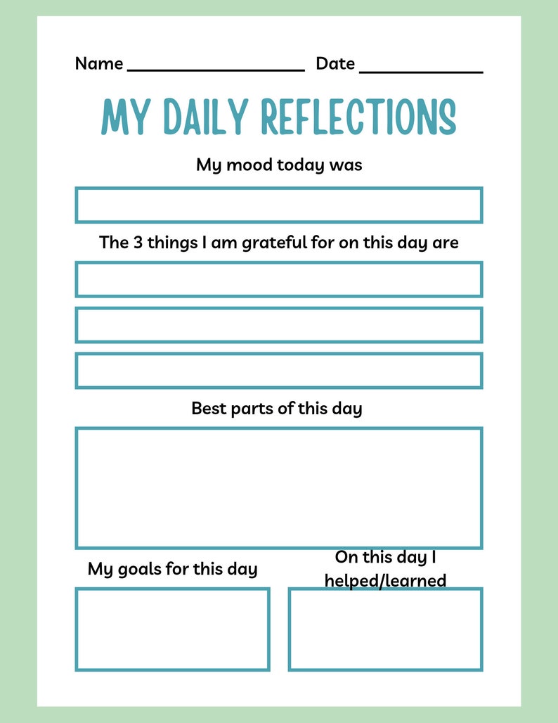 My Daily Reflection Kids Journal Entry Pages. - Etsy
