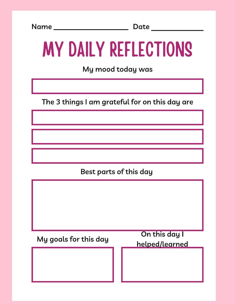 My Daily Reflection Kids Journal Entry Pages. - Etsy