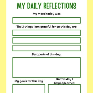 My Daily Reflection Kids Journal Entry Pages. - Etsy