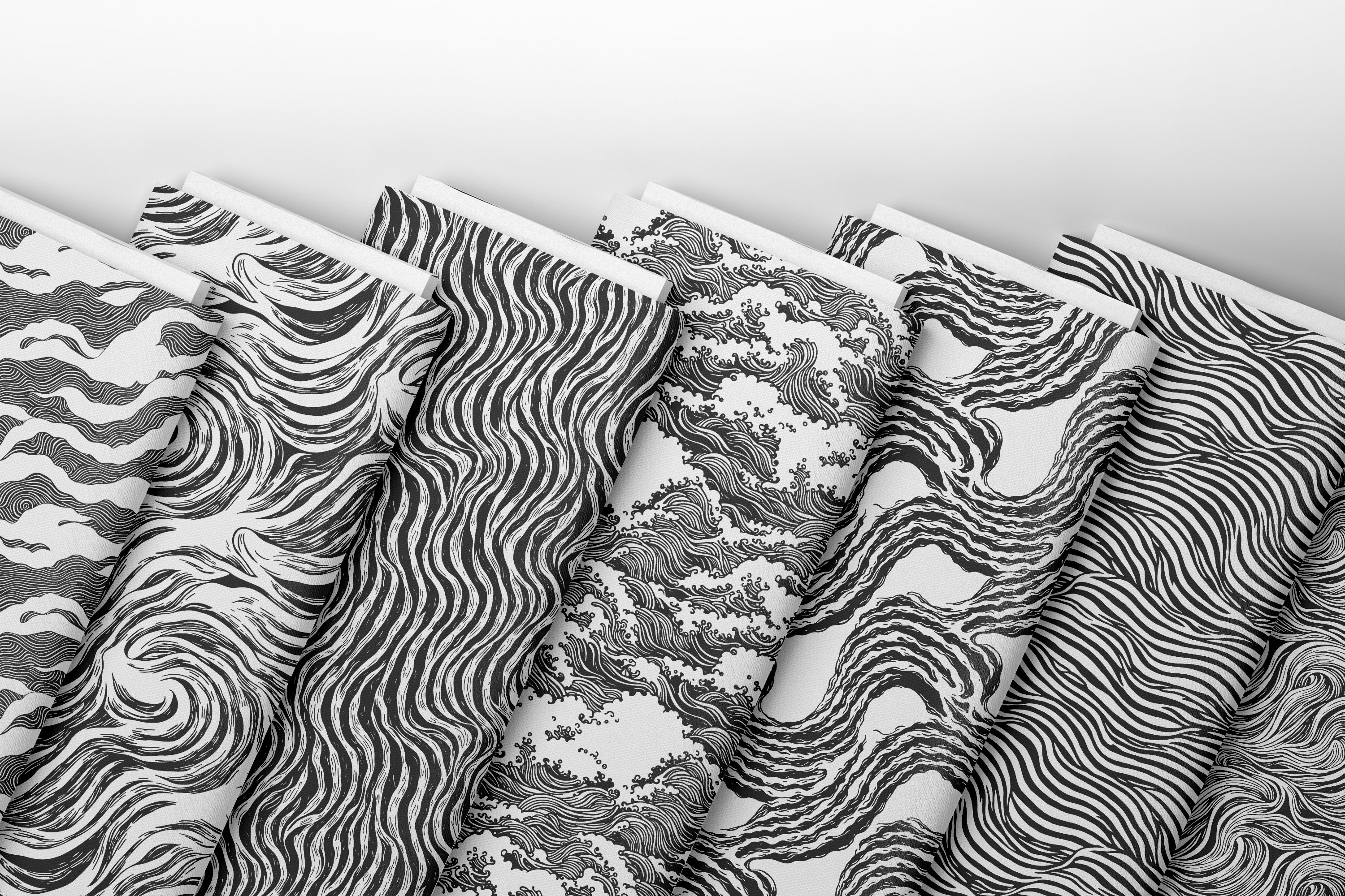 20 Vector Ocean Waves Seamless Papers, SVG, Woodcut Seawater Pattern ...