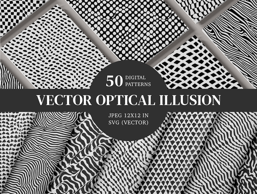 50 Vector Optical Illusion Seamless Patterns, 3D Effect Designs, SVG ...