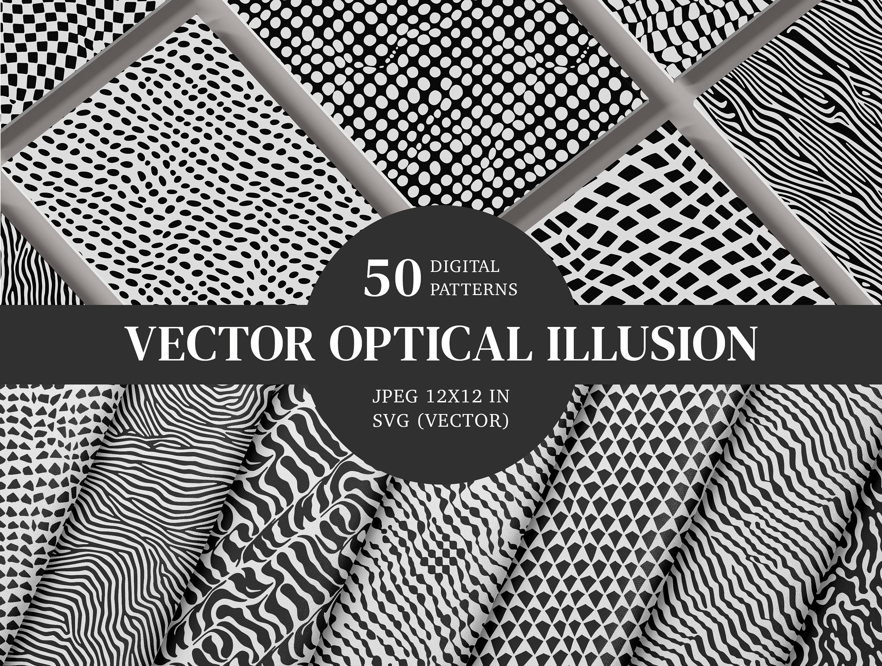 50 Vector Optical Illusion Seamless Patterns, 3D Effect Designs, SVG ...