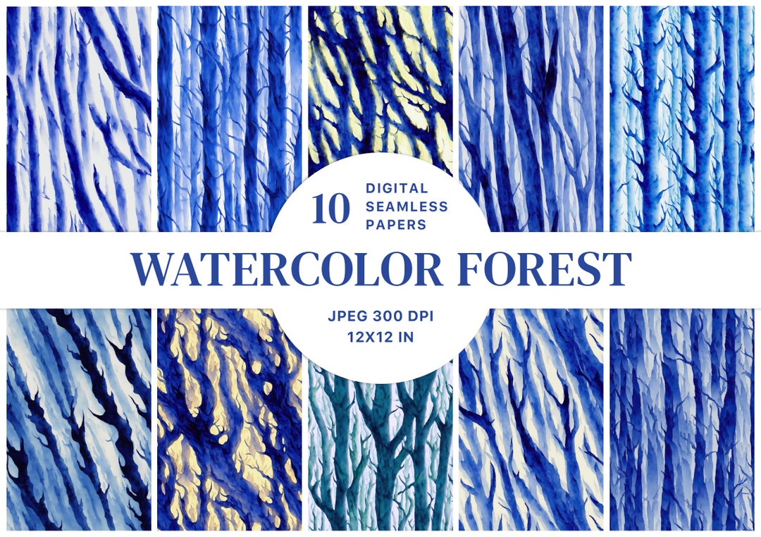10 Watercolor Forest Seamless Pattern, Painted Forest Design, Trees ...