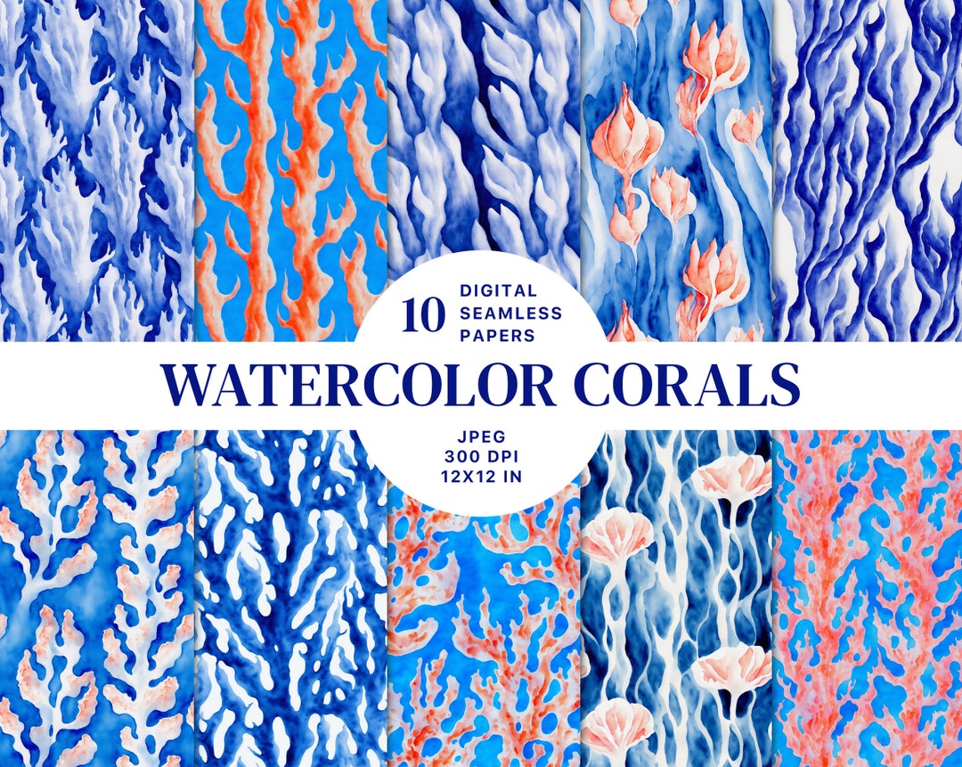 Watercolor Corals Seamless Pattern, Coral Reef Digital Paper, Marine ...