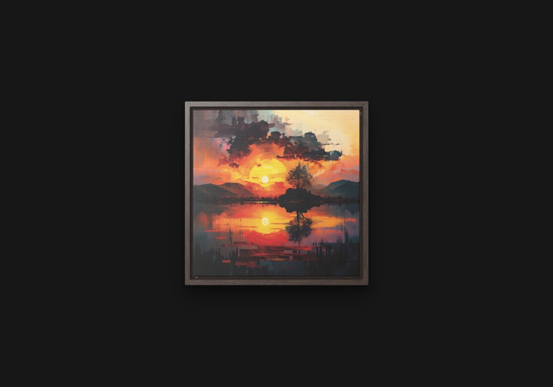 Sunset at A Lake - Square Canvas, Gallery Canvas Wraps, Square Frame ...