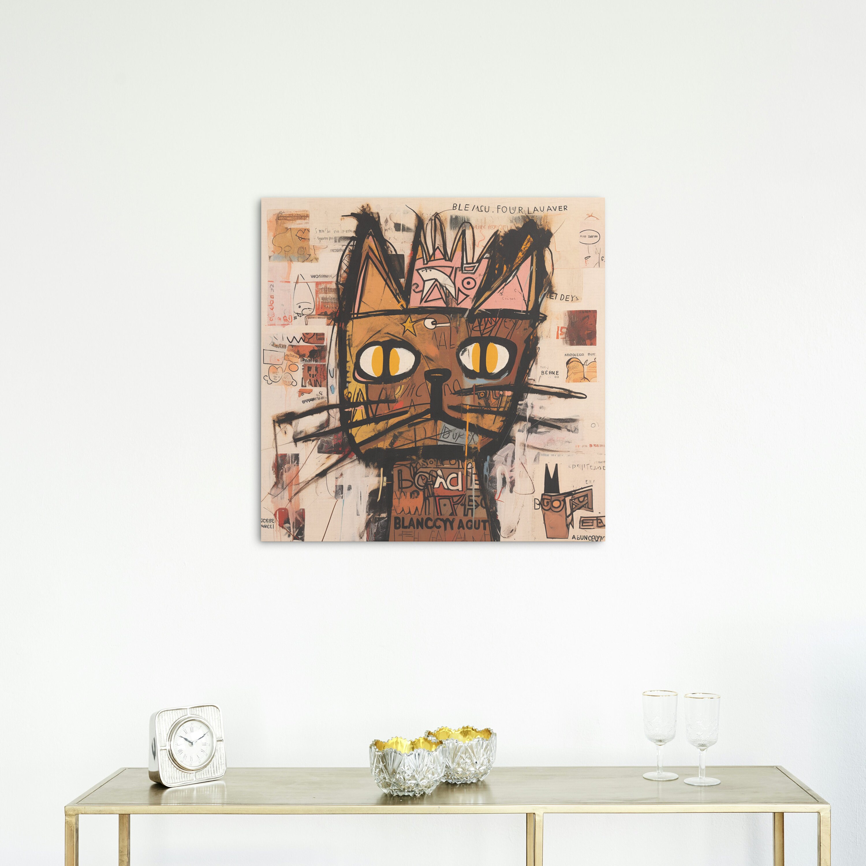 Crown Cat Jean Michel Basquiat Inspired Art Unique Abstract Painting ...