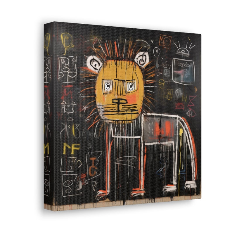 Lion Jean Michel Basquiat Inspired Art. Unique Abstract Modern Painting, Canvas Wall Art ...