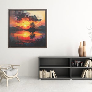 Sunset at A Lake - Square Canvas, Gallery Canvas Wraps, Square Frame ...
