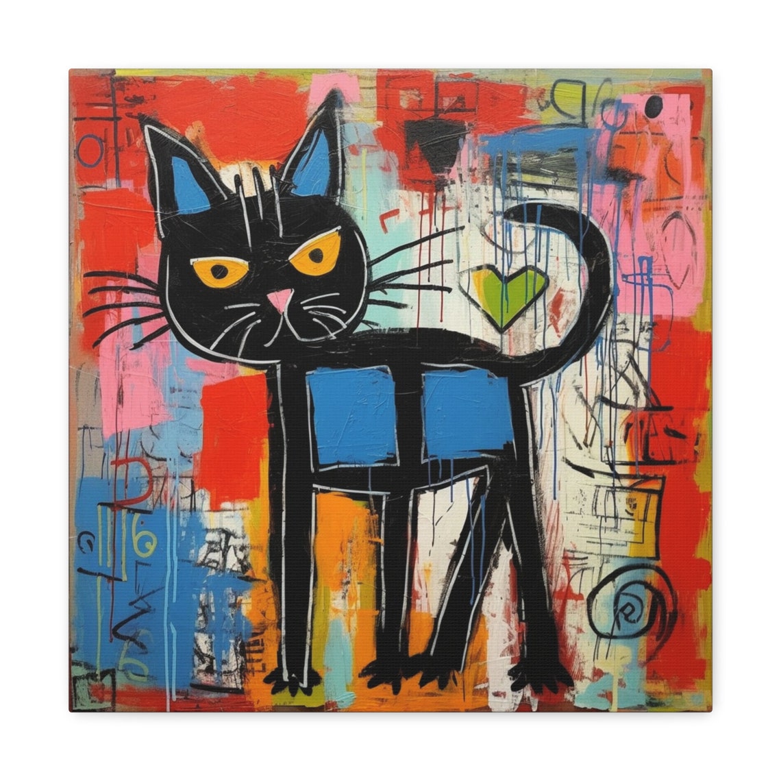 Cat Basquiat Inspired Art, Canvas Prints, Canvas Art, Wall Decor, Jean ...