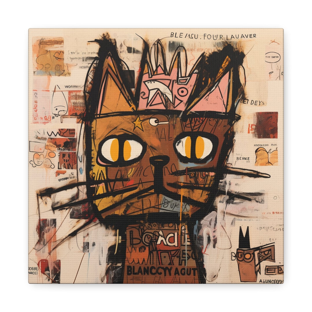 Crown Cat Jean Michel Basquiat Inspired Art Unique Abstract Painting ...