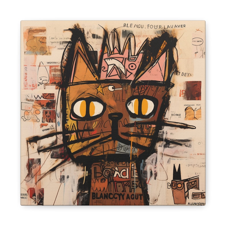 Crown Cat Jean Michel Basquiat Inspired Art Unique Abstract Painting ...