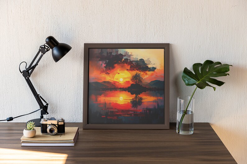 Sunset at A Lake - Square Canvas, Gallery Canvas Wraps, Square Frame ...