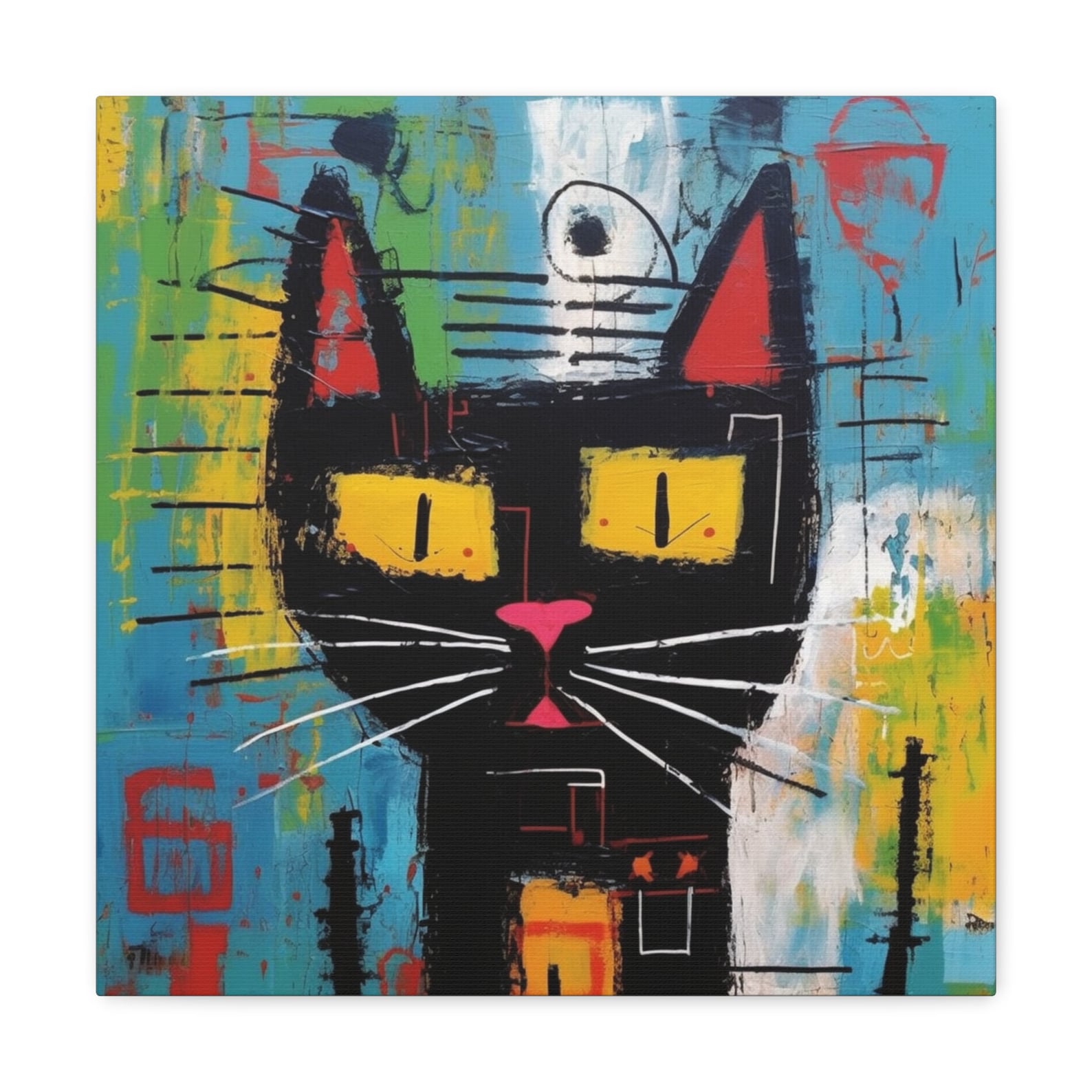 Cat - Jean Michel Basquiat Inspired Art Unique Abstract Painting Canvas ...