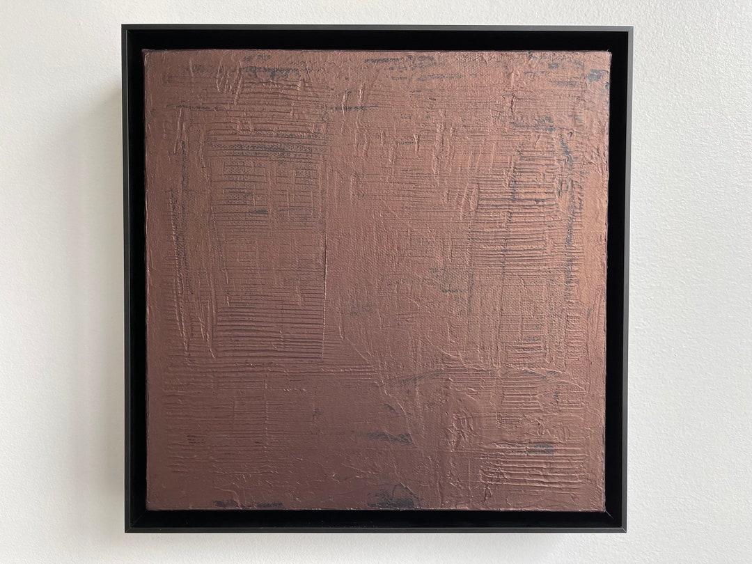 10x10 Framed Metallic Abstract Painting Organic Mixed Media Bronze ...
