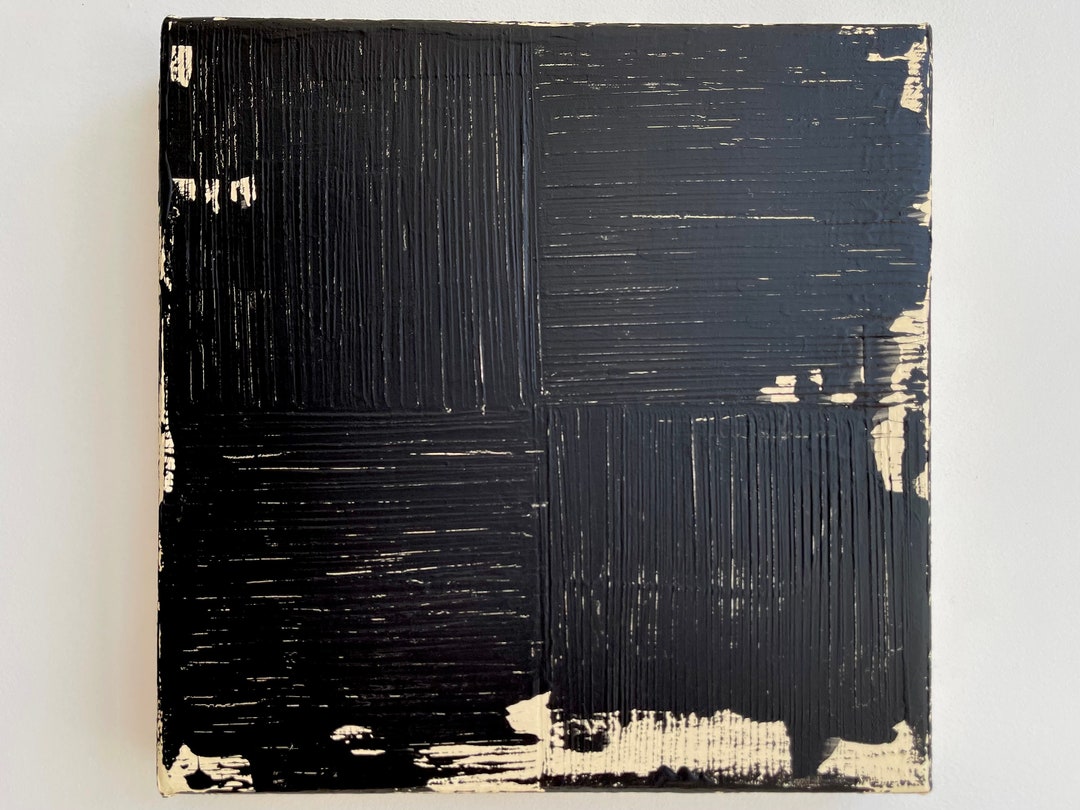 Cream & Black Primitive Square Original Art | Stylish Abstract Neutral ...