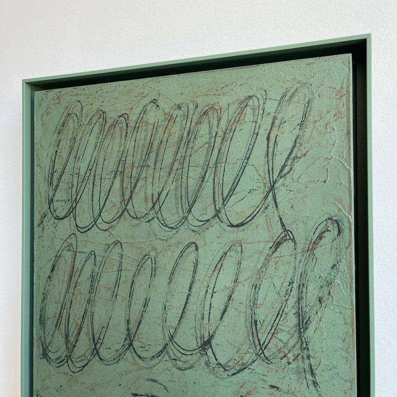 11x14 Green Abstract Original Painting Minimalist Mixed Media Texture Loops Wall Art - Etsy