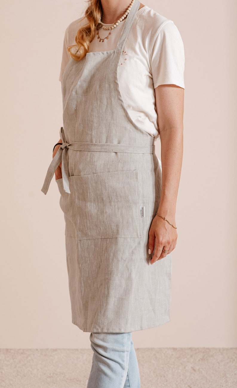 Natural Linen Apron: Pinafore Style With Pockets, Soft Full Apron for ...