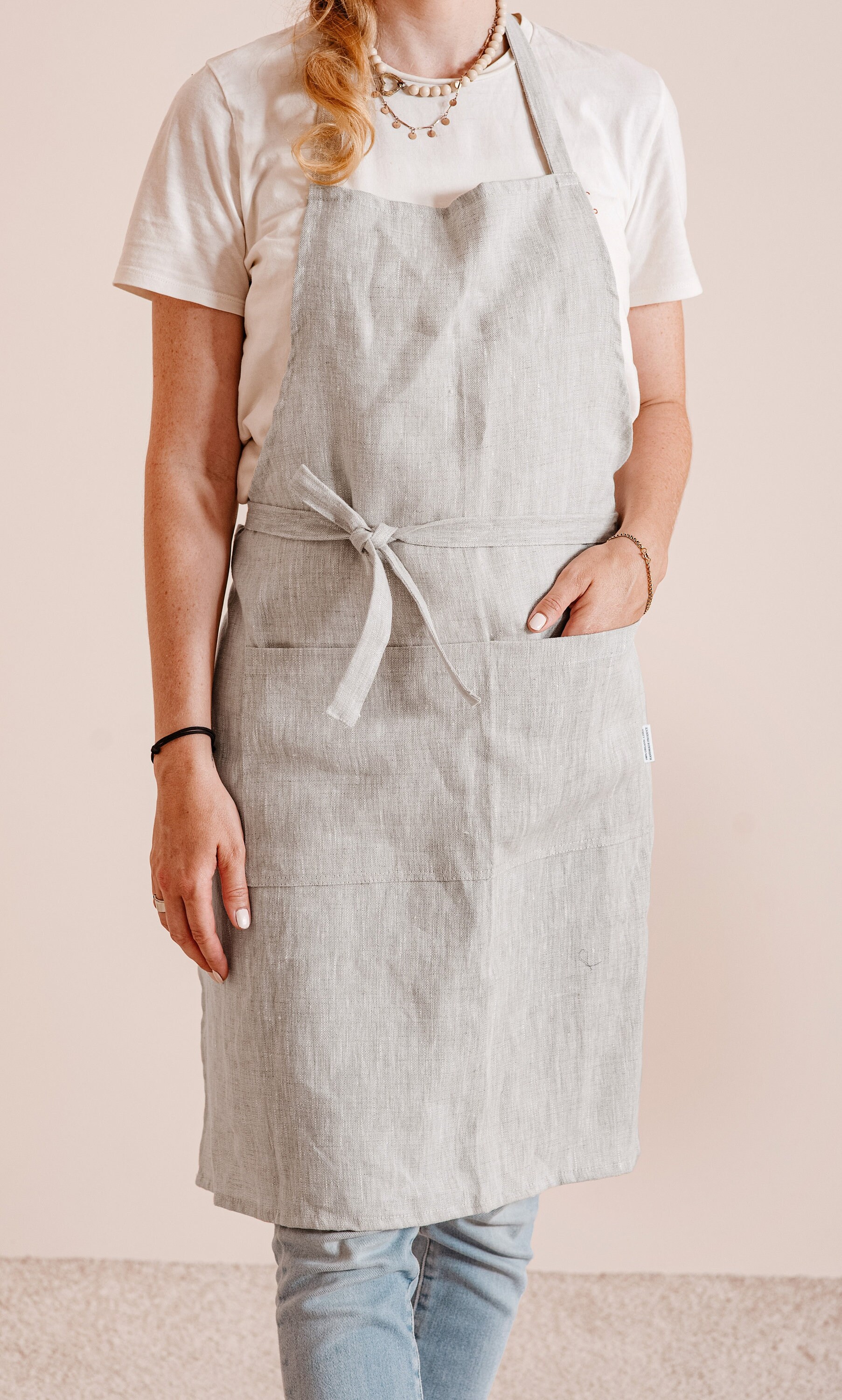 Natural Linen Apron: Pinafore Style With Pockets, Soft Full Apron for ...
