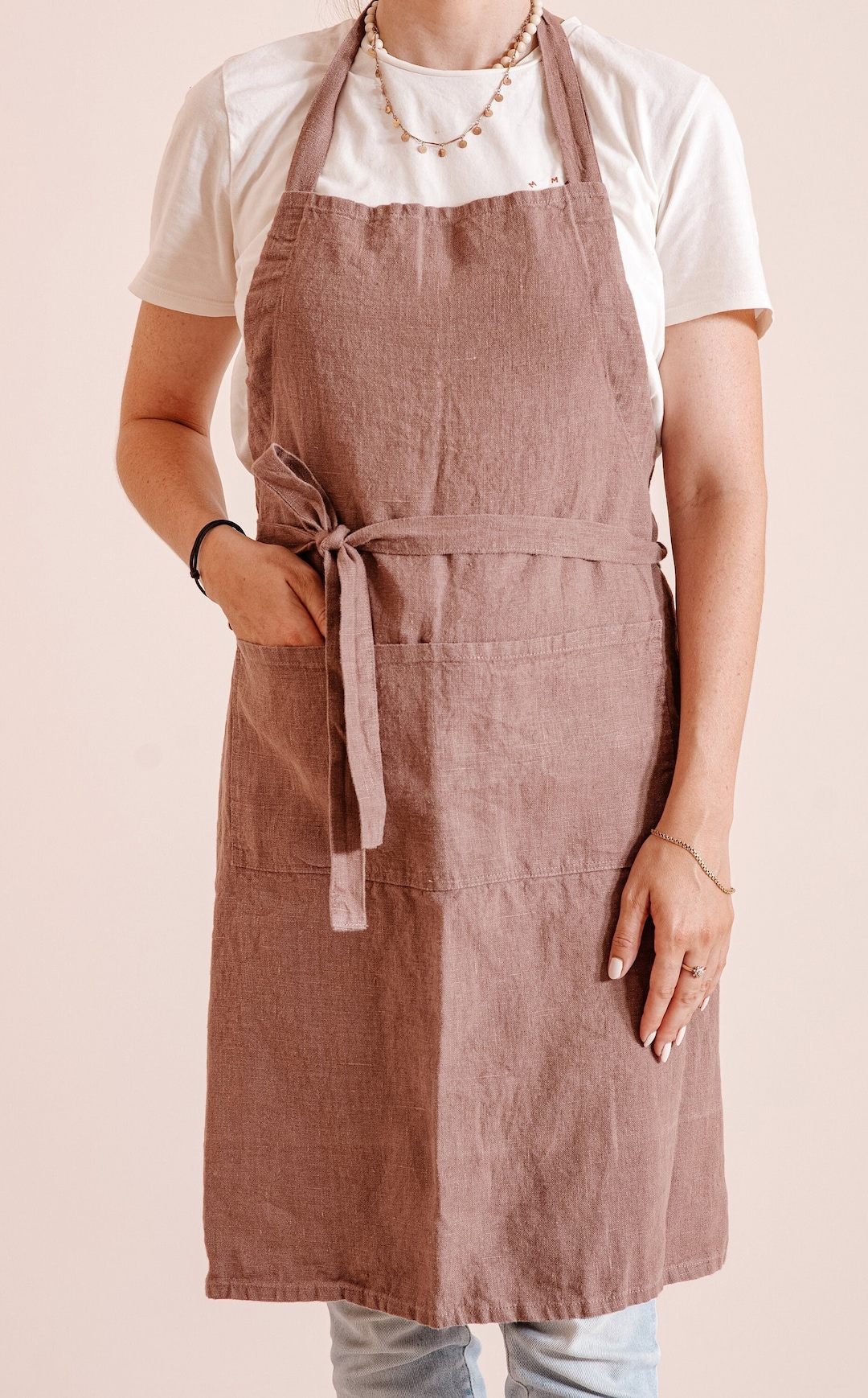 Natural Linen Apron: Pinafore Style With Pockets, Soft Full Apron for ...