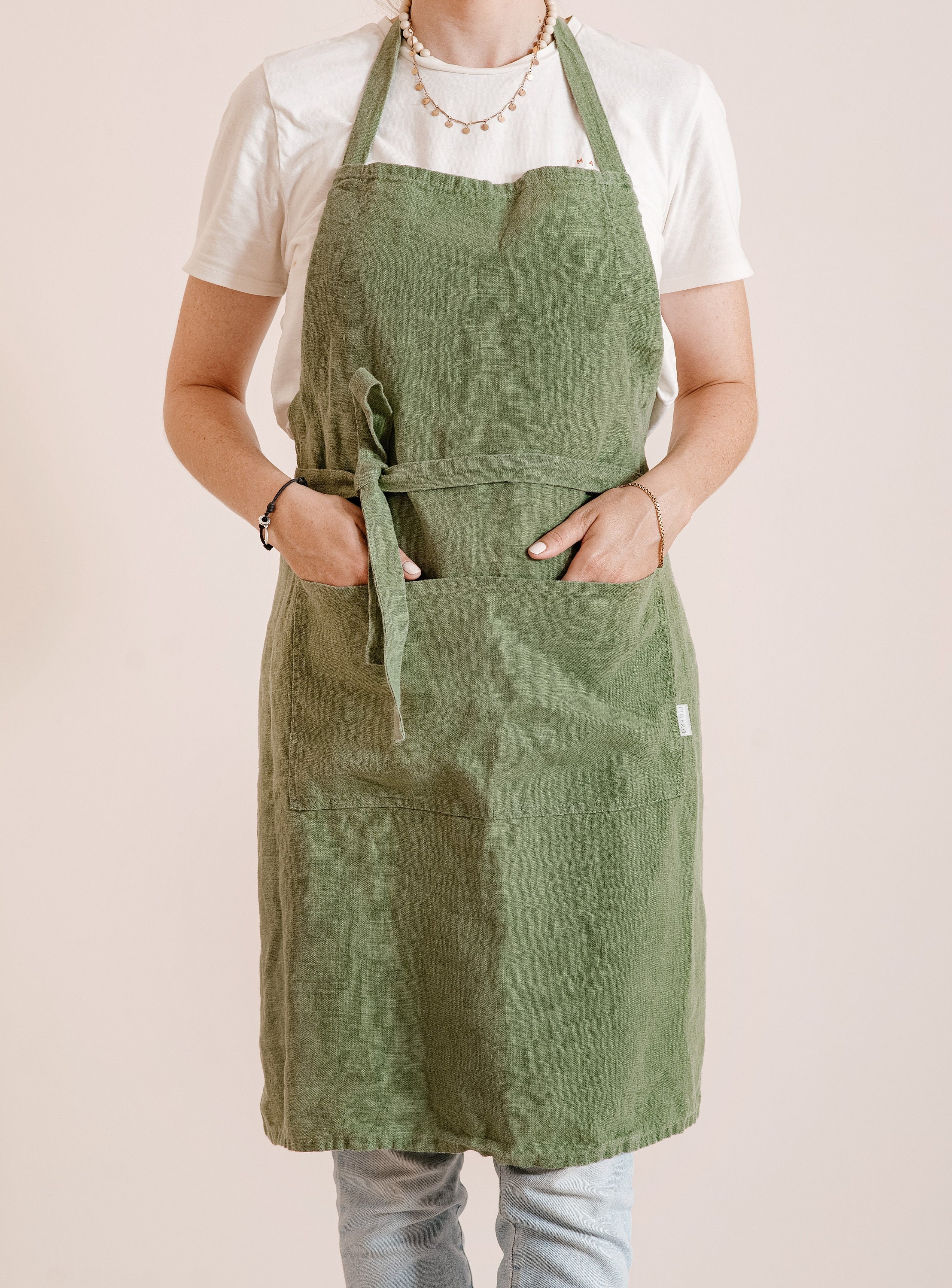 Natural Linen Apron: Pinafore Style With Pockets, Soft Full Apron for ...