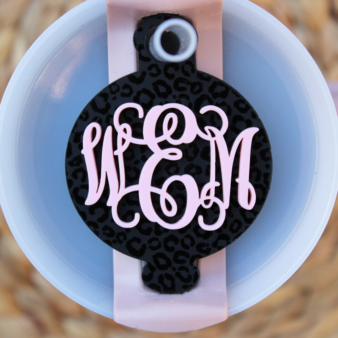 Black Cheetah Monogram Stanley Name Plate, Monogram Stanley Topper ...