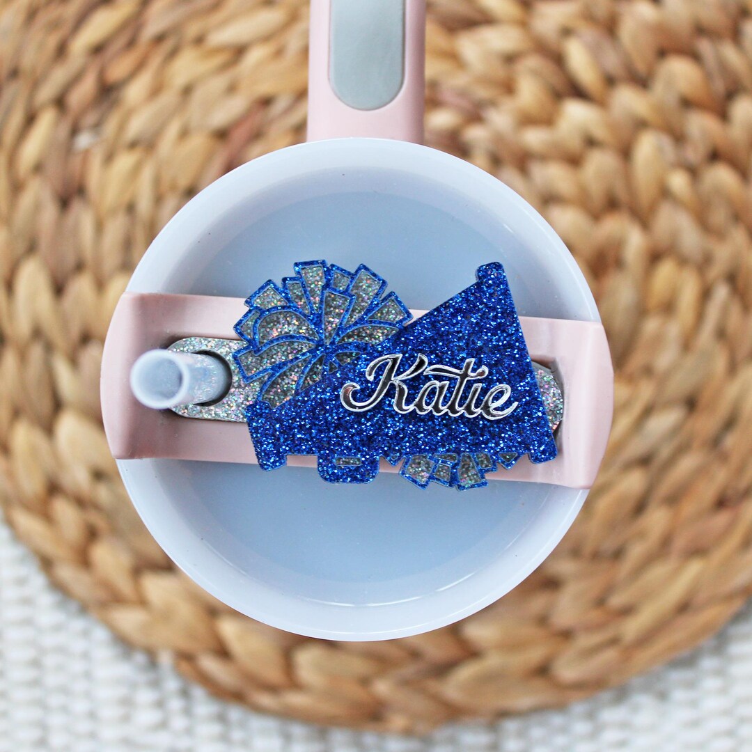 Cheer Stanley Name Plate, Personalized Stanley Topper, Pompom Topper - Etsy