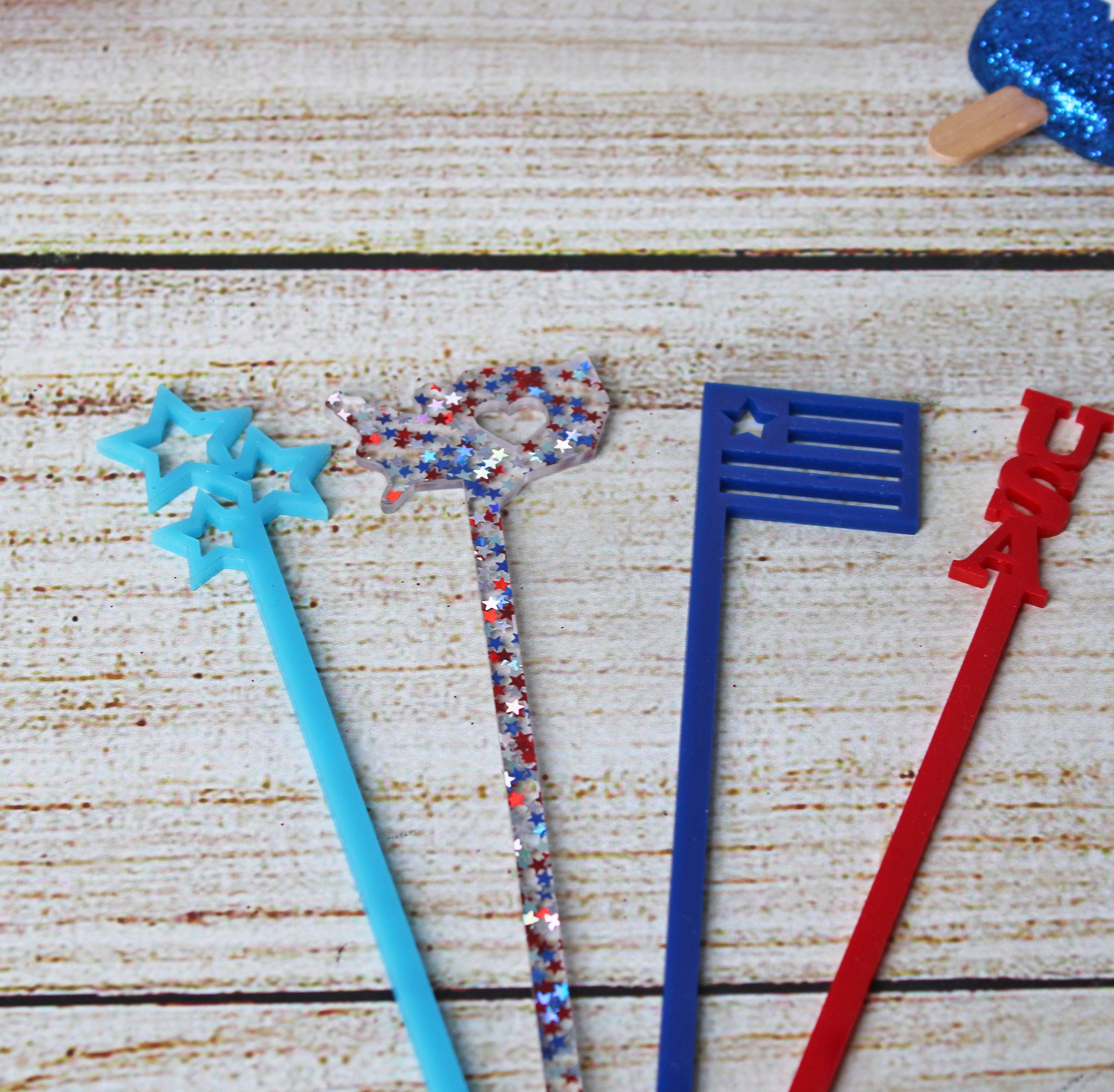 Patriotic Stir Sticks, July Swivel Sticks, Red Acrylic Cocktail ...
