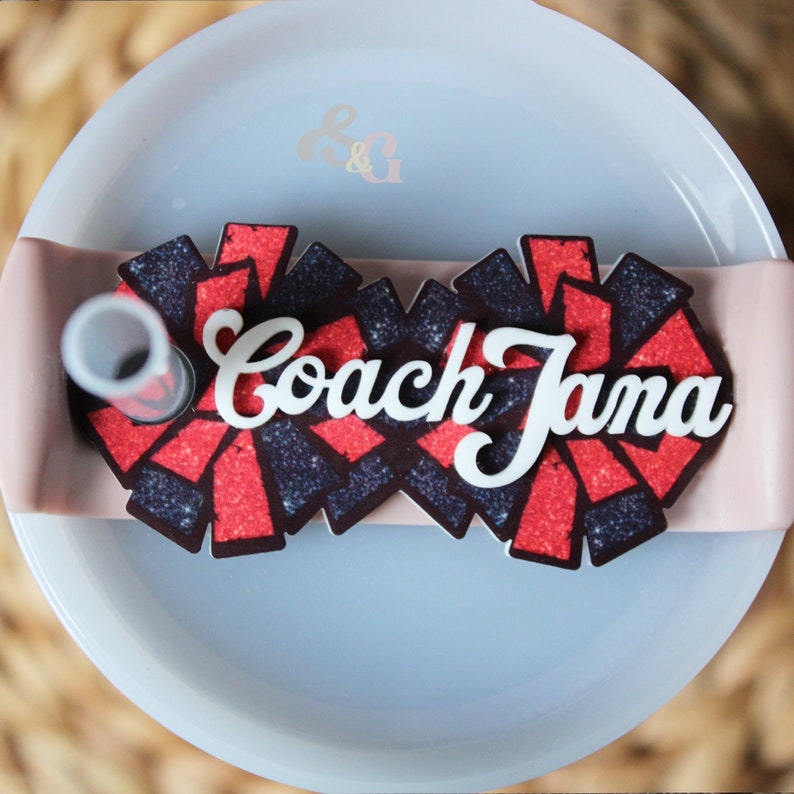 Cheer Stanley Name Plate, Personalized Stanley Topper, Pompom Topper - Etsy