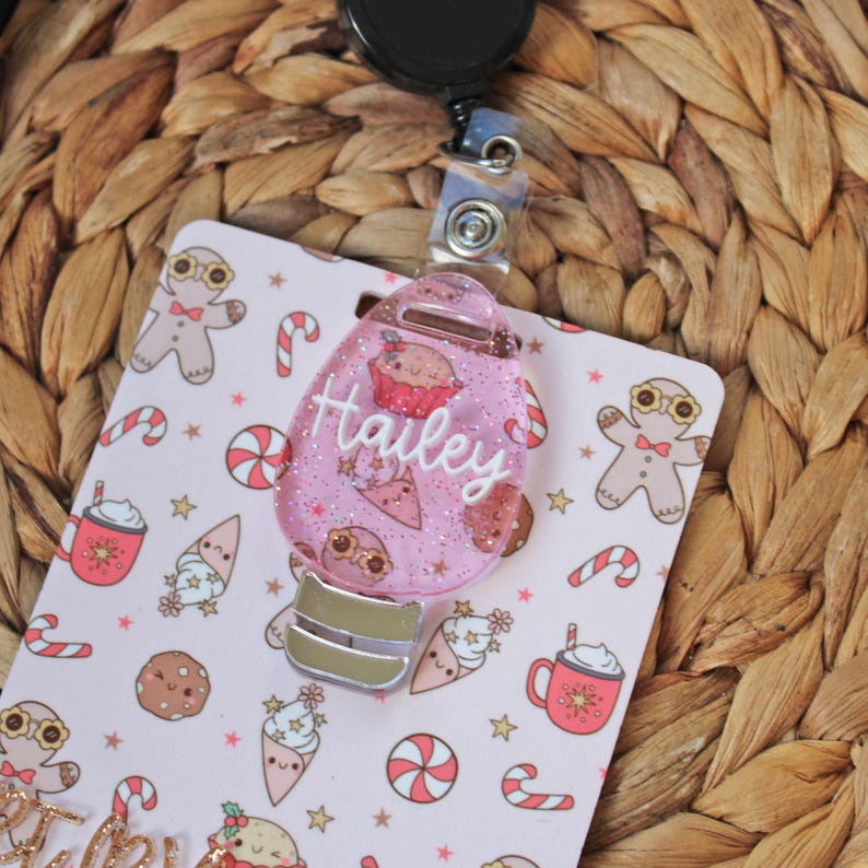 Personalized Christmas Bulb Name Tag , Custom Acrylic Lanyard Badge for ...