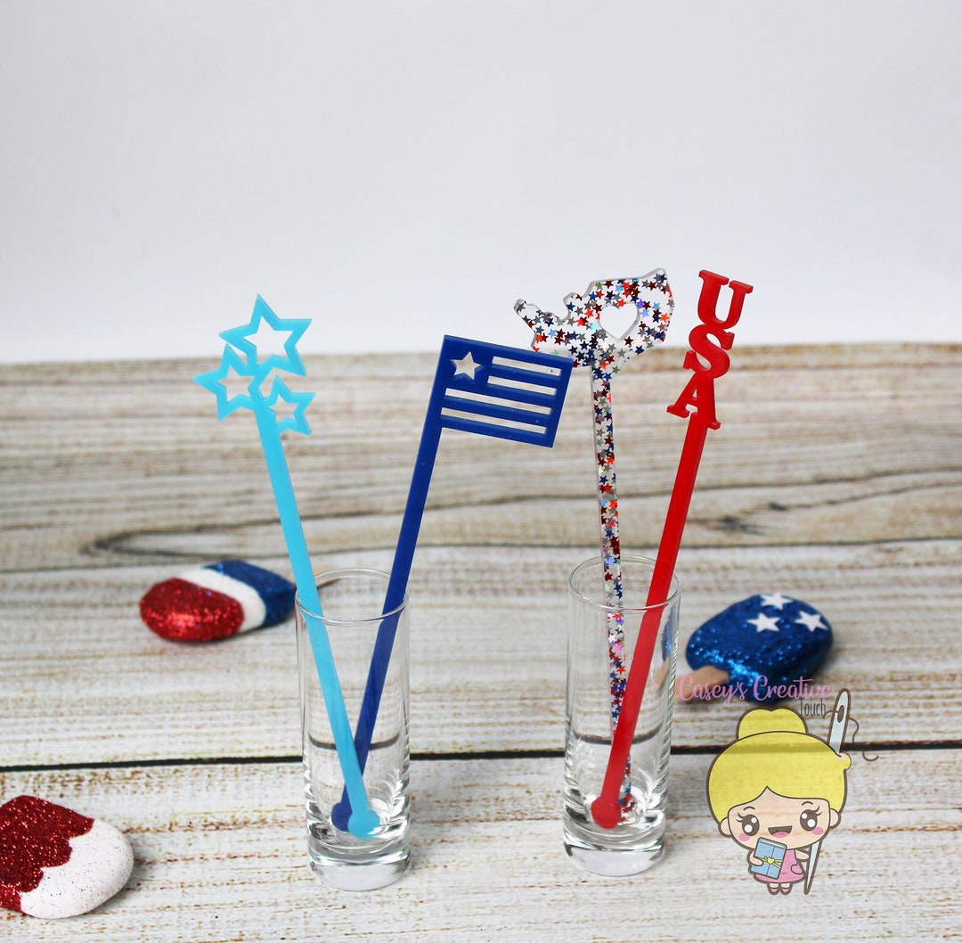 Patriotic Stir Sticks, July Swivel Sticks, Red Acrylic Cocktail ...