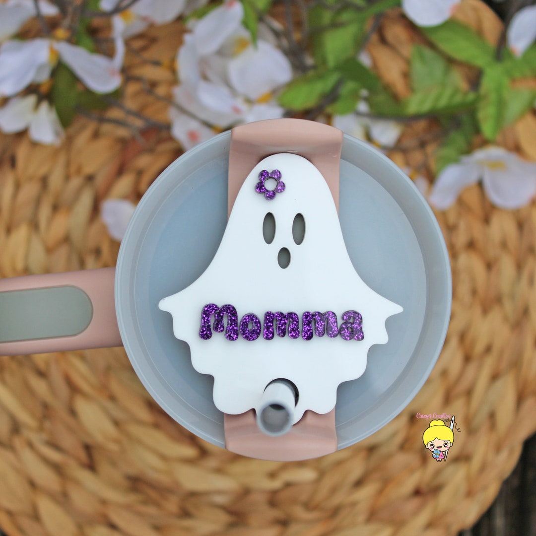 Ghost Stanley Name Plate, Mom With Bow Stanley Topper, Custom Name ...