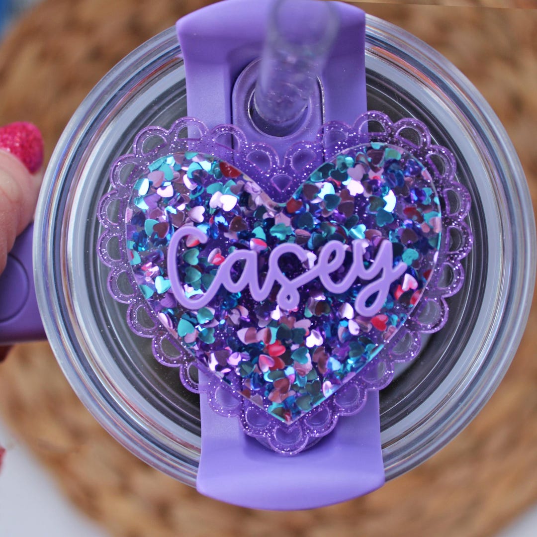 Heart Stanley Name Plate, Monogram Stanley Topper, Tumbler Topper, Name ...