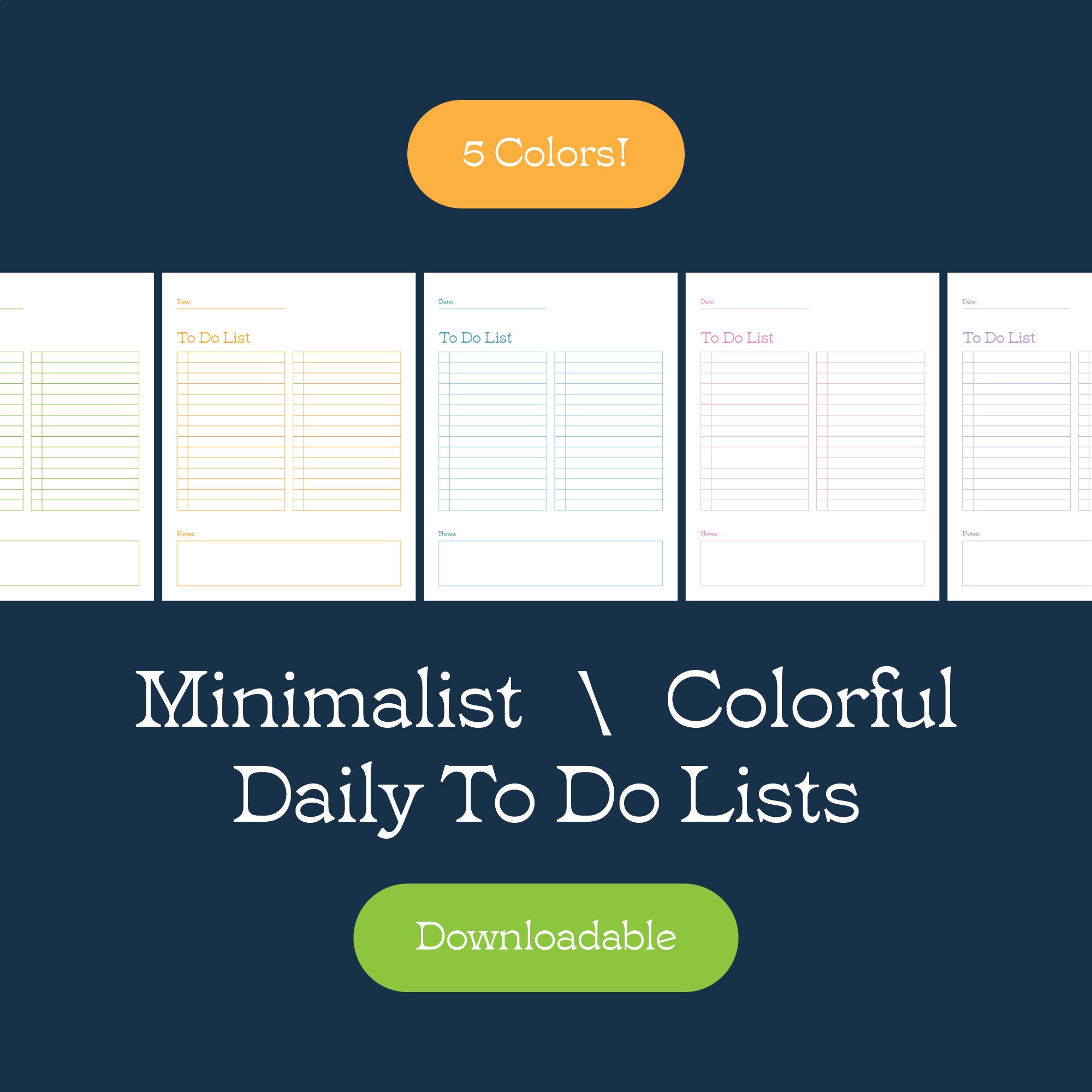 Minimalist & Colorful Downloadable Daily to Do Lists - Etsy
