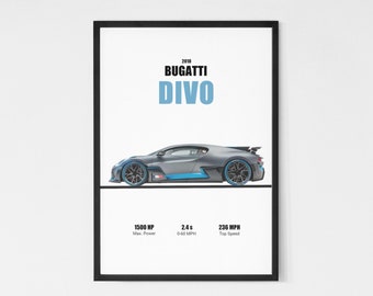 Bugatti Type 18 Car Posters Illustration Prints Wall Art for Kids Boys ...