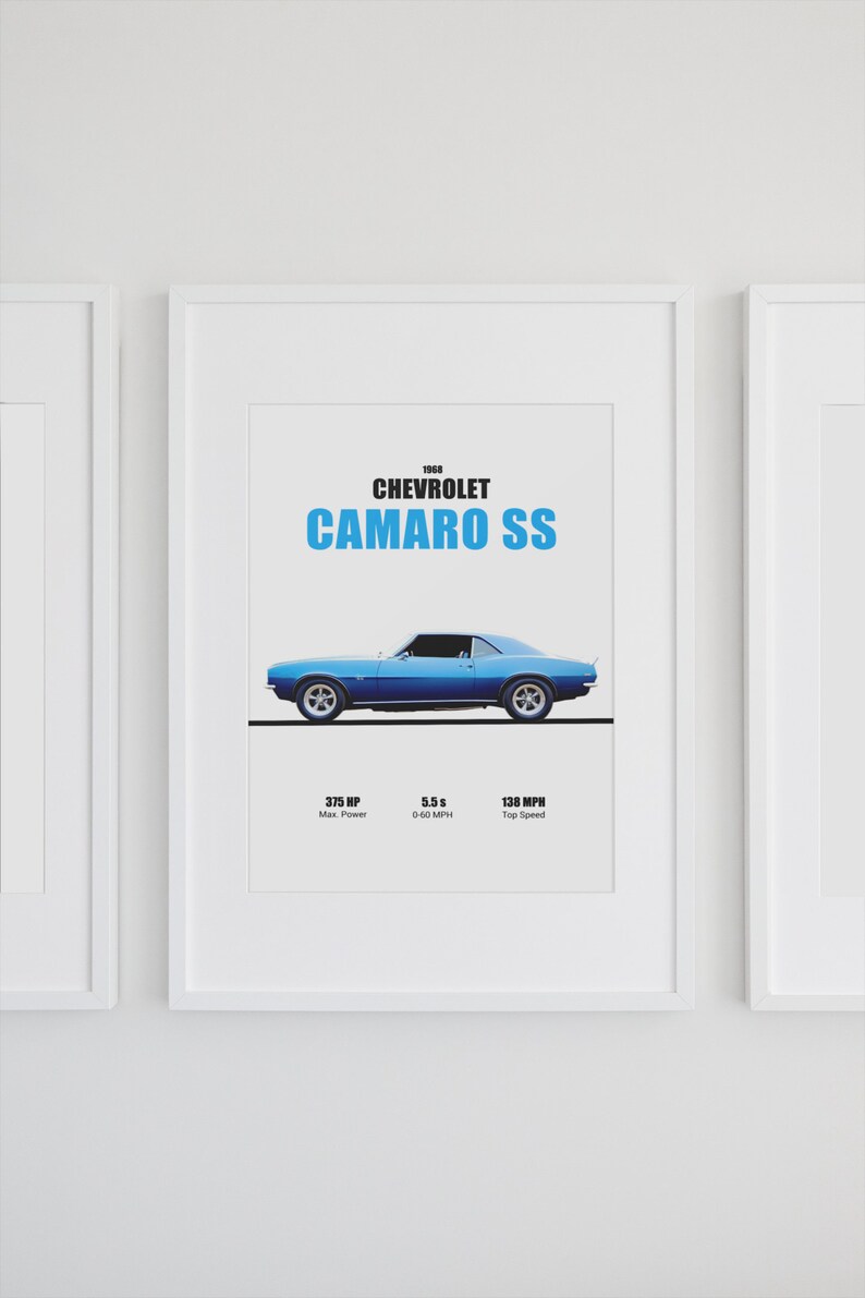 1968 Chevrolet Camaro SS Print | Classic Muscle Car Wall Art, Digital ...