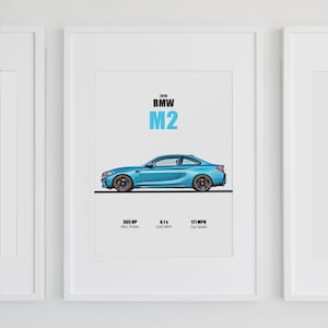 BMW M2 2018 Wall Art Printable Blue Digital Download Poster Men Kids Boys Room Decor Supercar ...
