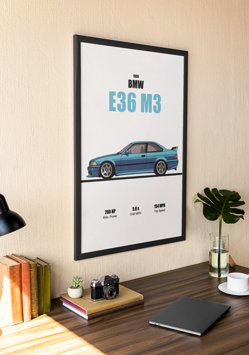 BMW E36 M3 1999 Wall Art Printable | Download Poster Men Kids Boys Room ...