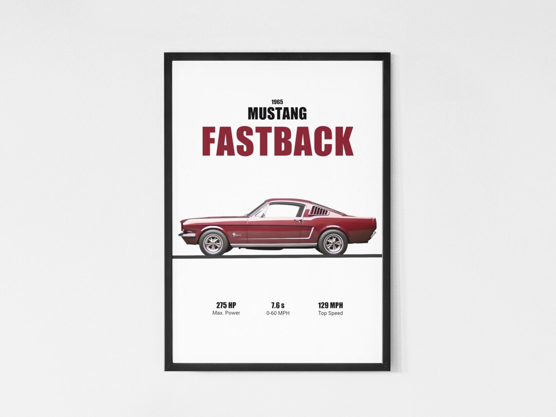 Mustang Fastback 1965 Wall Art Printable | Digital Download Poster Men ...