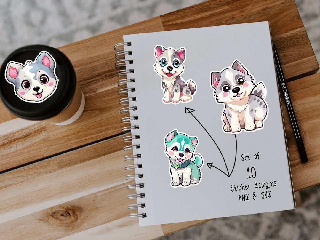 10 Cute Husky Puppies Print and Cut Digital PNG Stickers 10 Different ...