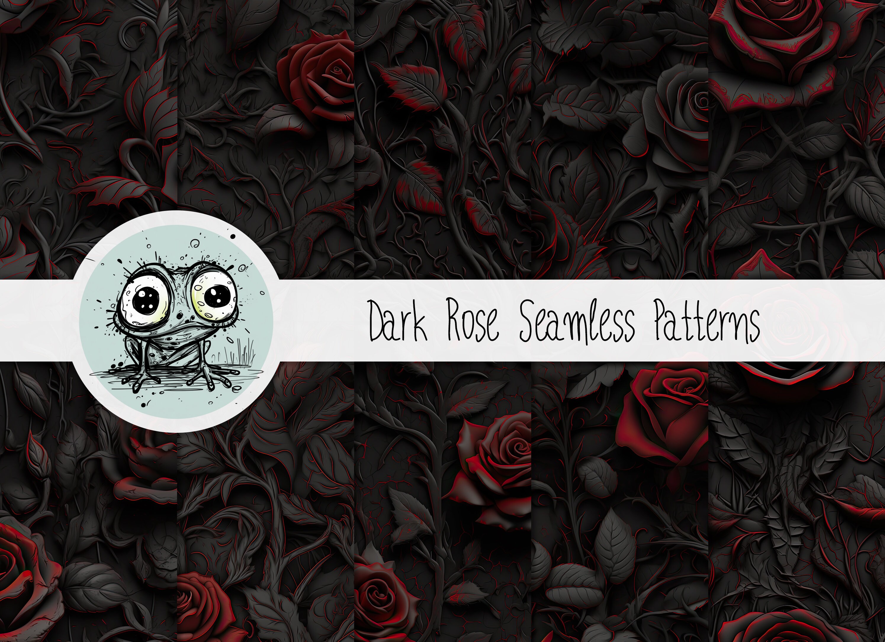 10 Seamless Black and Red Roses Digital Patterns, Floral Scrapbook ...