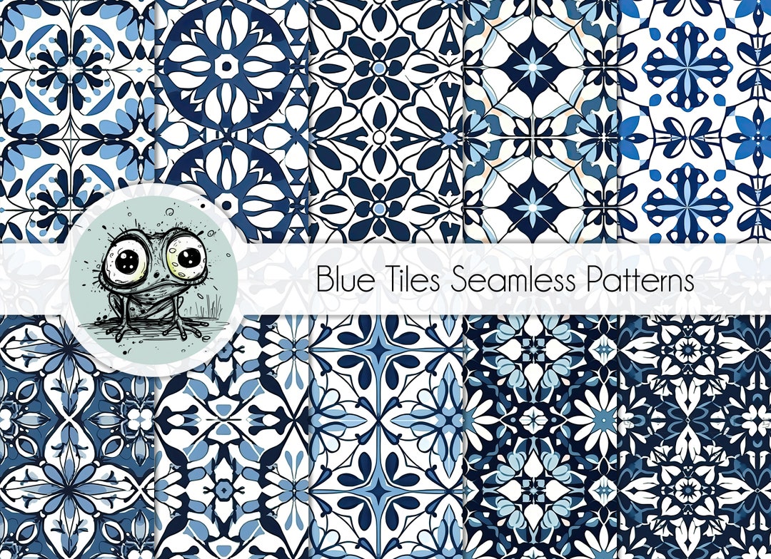 30 Blue Tile Seamless Digital Patterns,mediterranean Tile Scrapbook ...