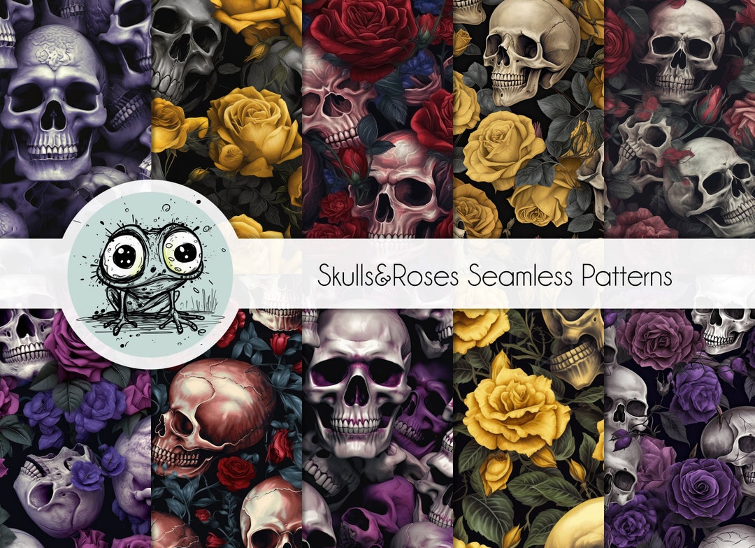 30 Seamless Skull and Roses Digital Pattern, Scrapbook Paper, Horror ...