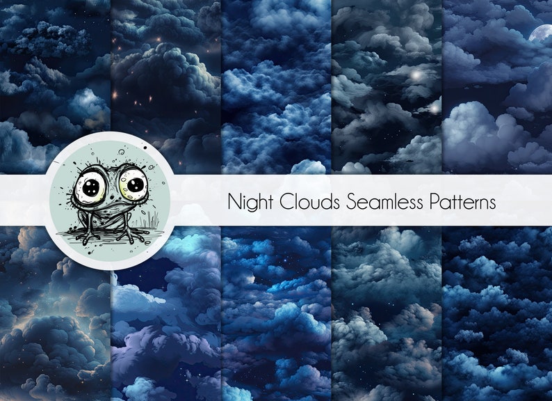 25 Night Clouds Seamless Digital Patterns, Cloudy Sky Scrapbook Paper ...
