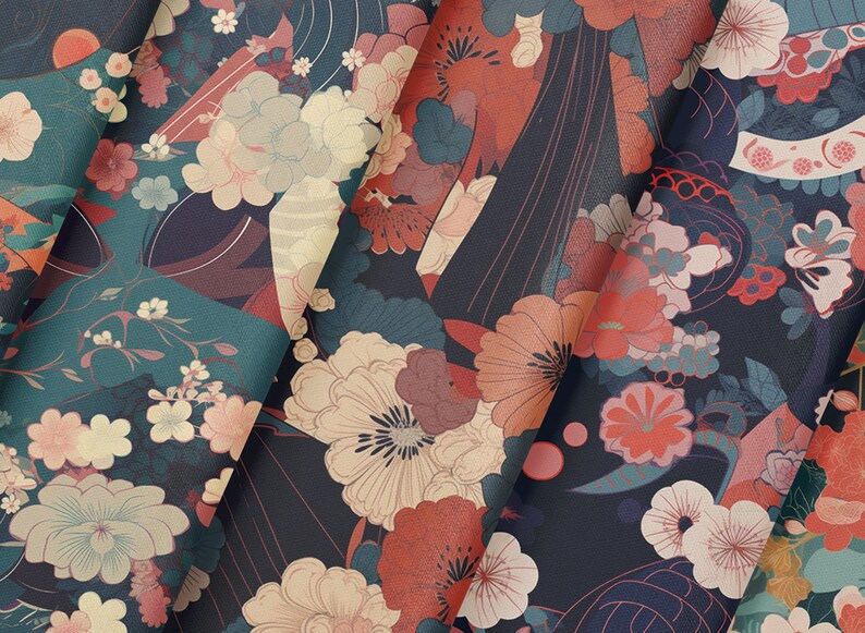 10 Kimono Seamless Digital Patterns, Japanese Scrapbook Paper, Geisha ...